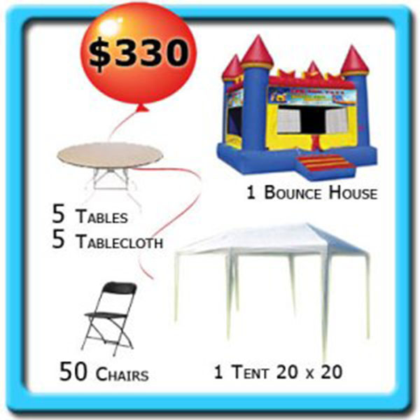 1 Bounce House – 2 Tables – 12 Chairs – Party Rentals Miami